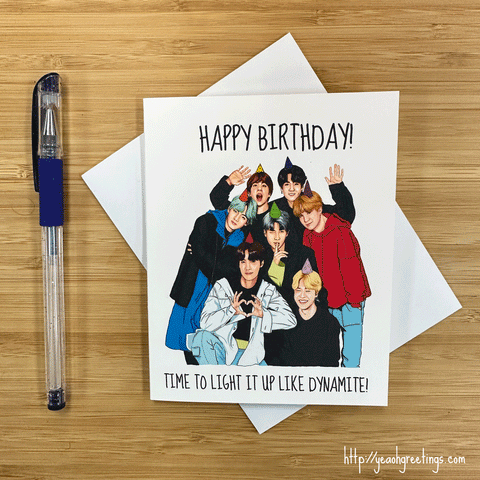 KPOP Birthday Card, Korean Boy Band Dynamite Birthday Card – YeaOhGreetings